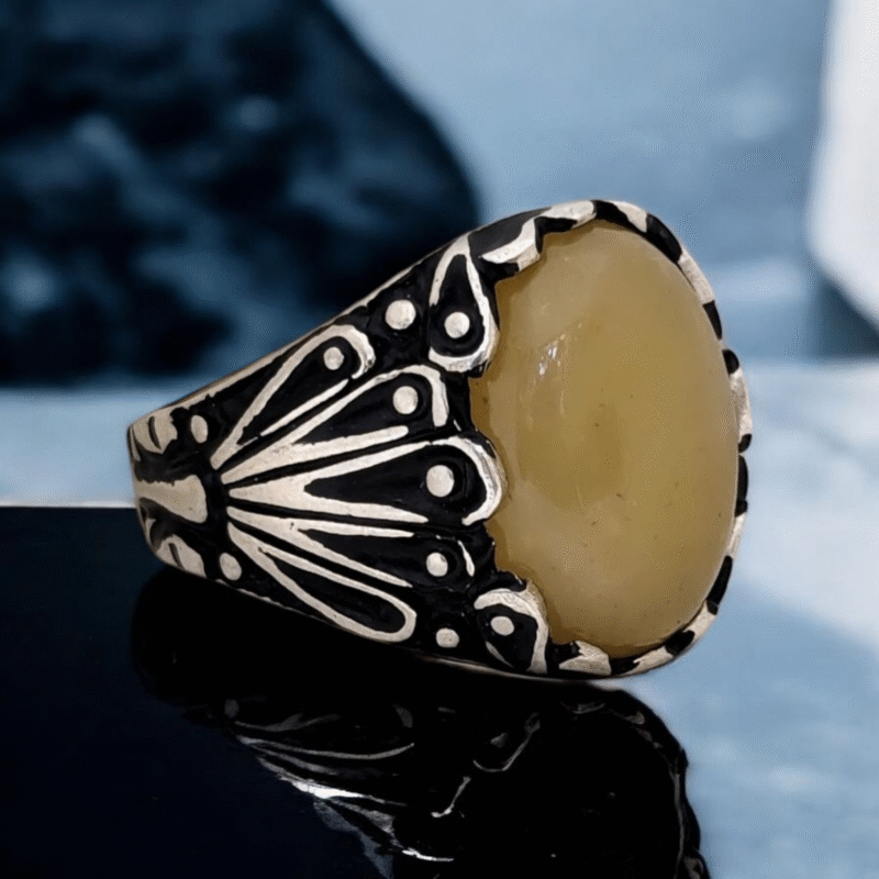Amber Stone Turkish Silver Ring - Silver Desire