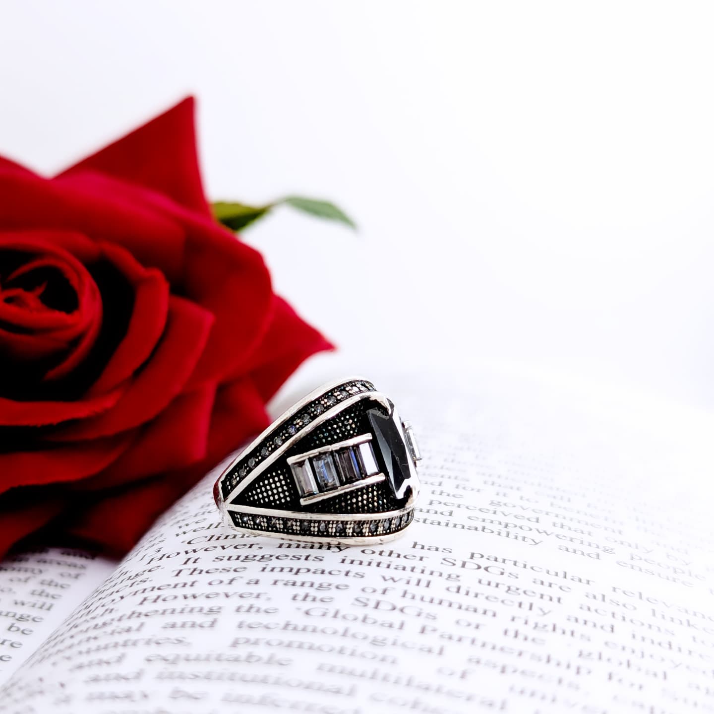 Designer Black Zircon Stone Ring - Silver Desire